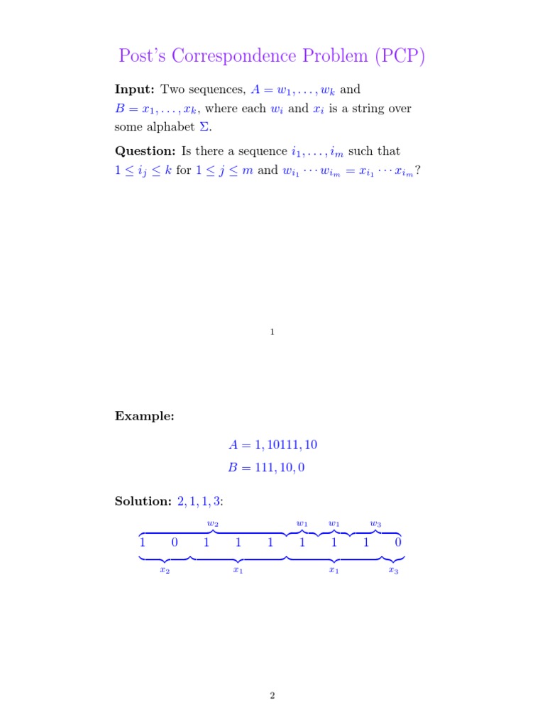 Post's Correspondence Problem (PCP) | PDF | Theory Of Computation | Mathematical Analysis