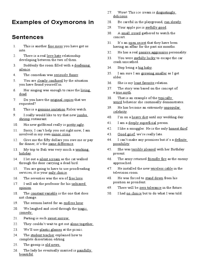 Examples of Oxymorons in | PDF | Paradox