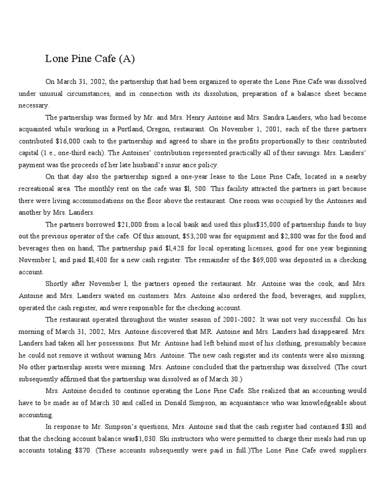 Lone Pine Cafe Question | PDF | Income Statement | Equity (Finance)