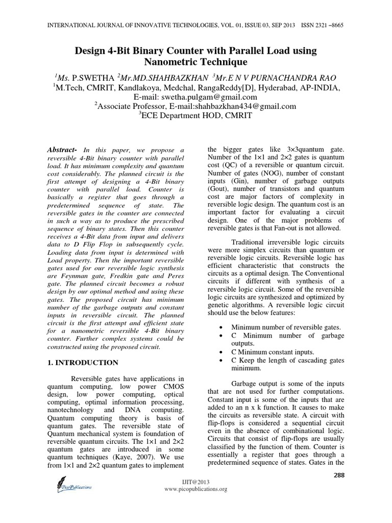 Design 4-Bit Binary Counter With Parallel Load Using Nanometric Technique | PDF | Logic Gate | Bit