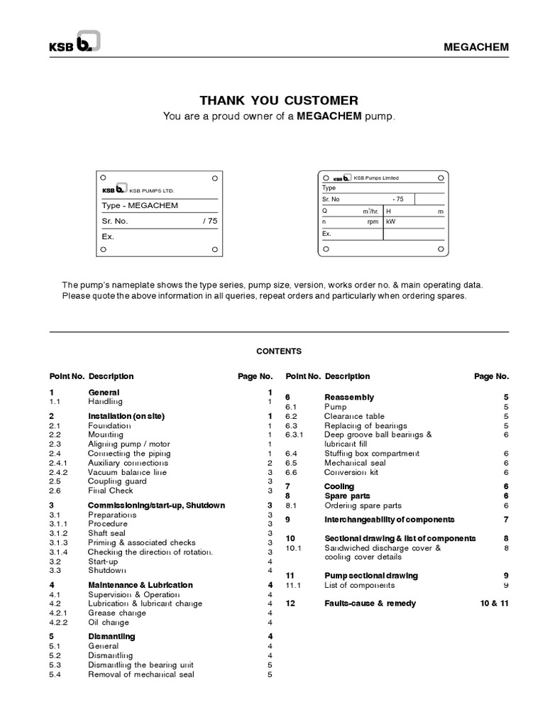 KSB Megachem Pump Installation Guide | PDF | Pump | Bearing (Mechanical)