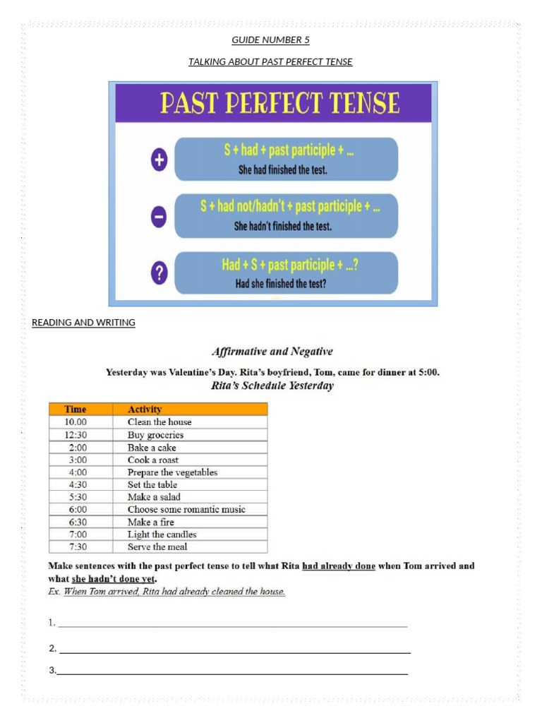 Past Perfect Tense Practice Guide | PDF | Linguistics
