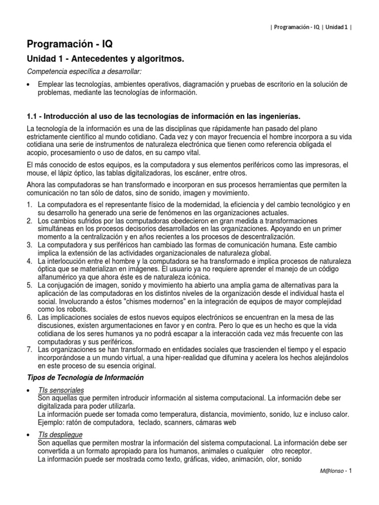 Programacion - IQ - Unidad I | PDF | Unix | Microsoft Windows