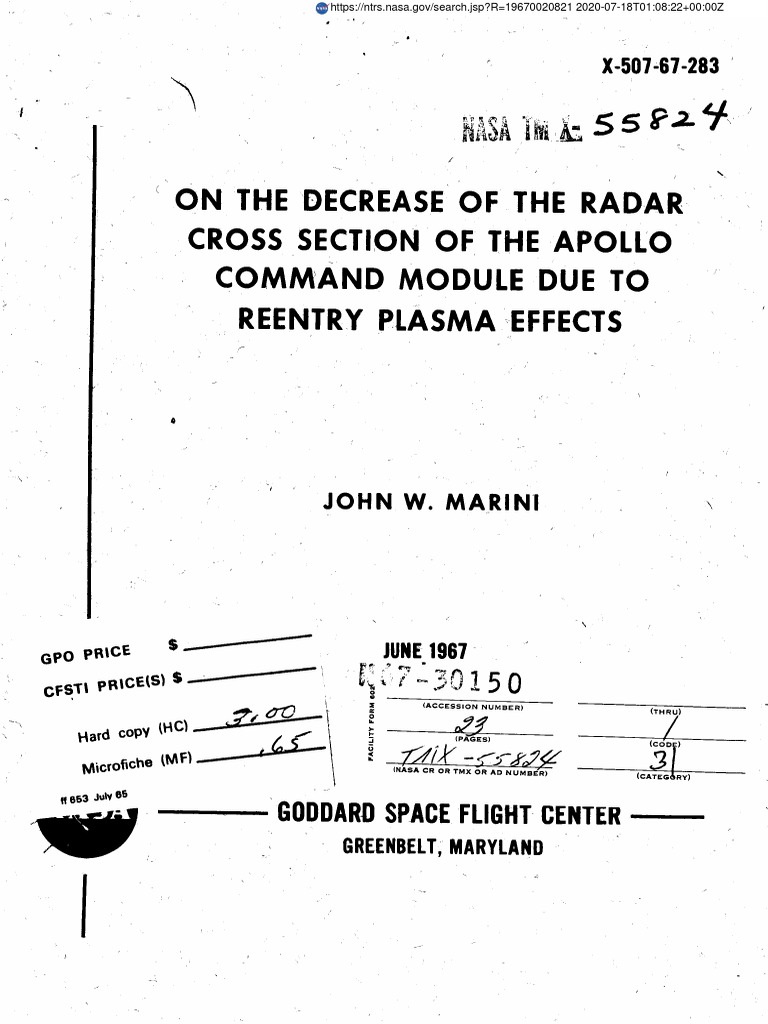 ON Decrease of The Radar Cross Section of The Apollo Command Module Due ...