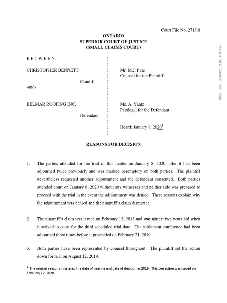 Ontario Superior Court of Justice (Small Claims Court) | PDF | Public ...