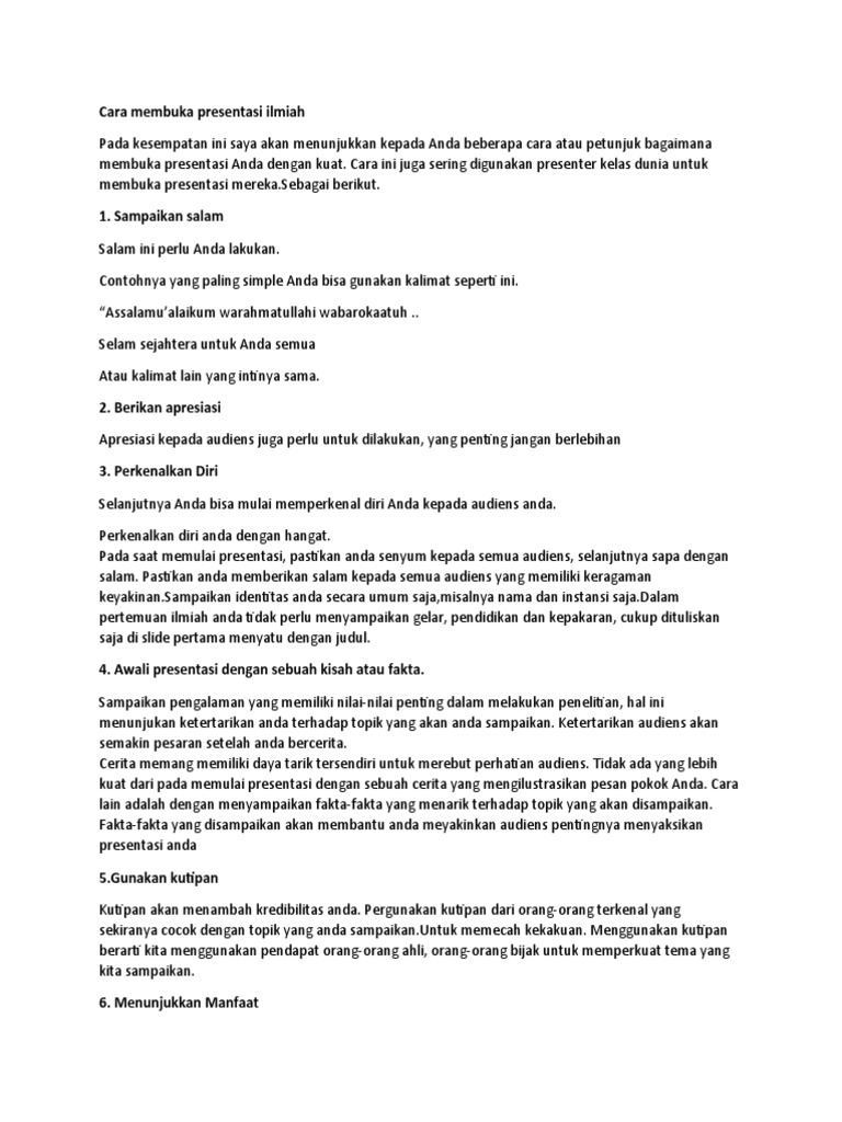 Teknik Pembukaan Presentasi Ilmiah | PDF