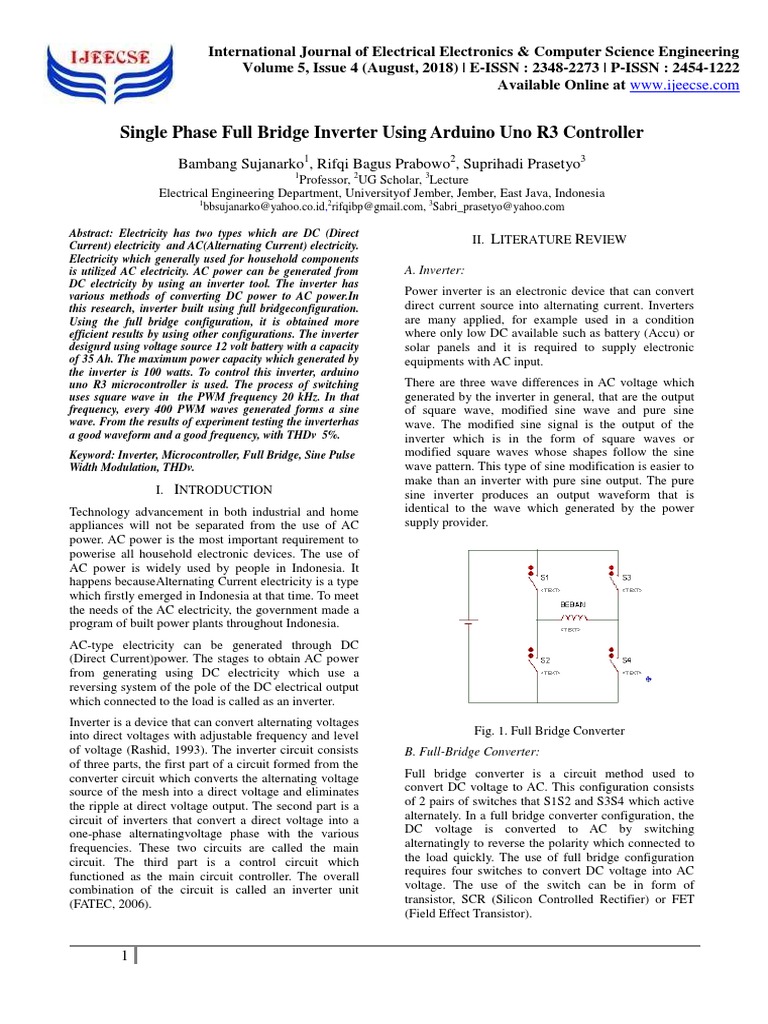 Design and Implementation of a Single Phase Full Bridge Inverter Using an Arduino Uno R3 ...