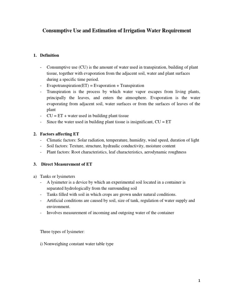 Consumptive Use and Estimation of Irrigation Water Requirements | PDF ...