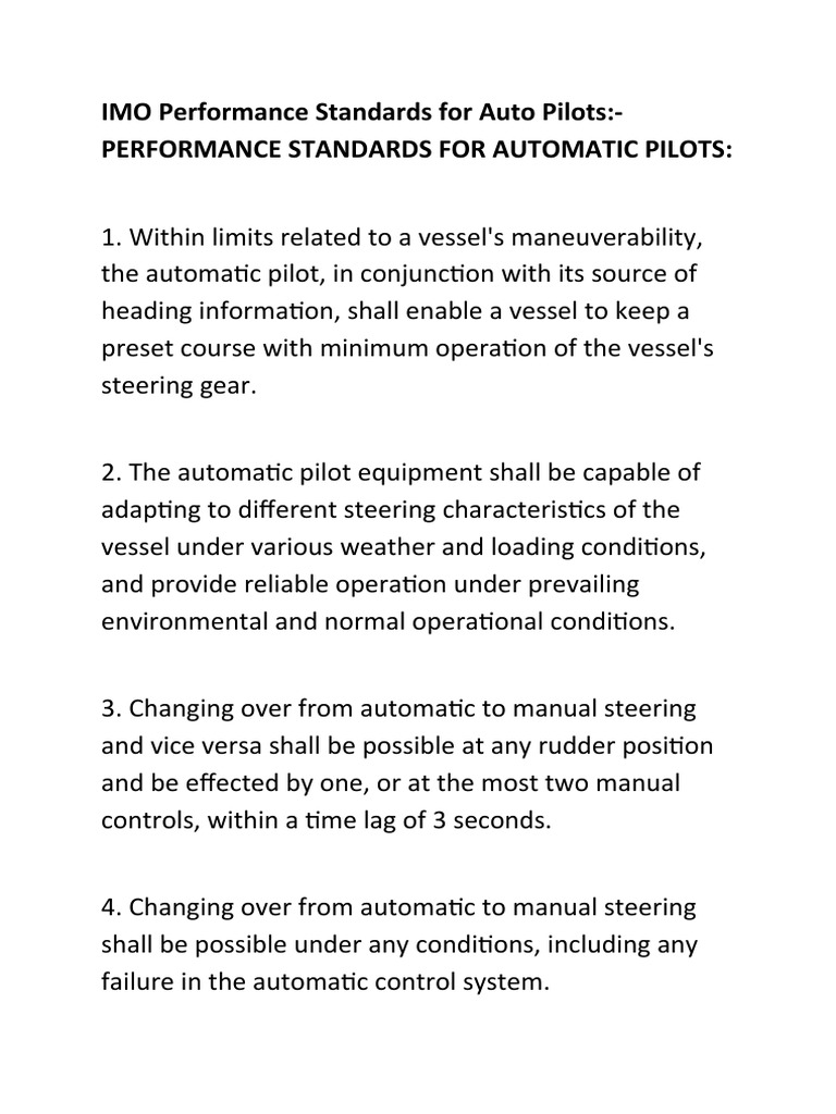 IMO Performance Standards For Auto Pilots | PDF | Rudder | Systems ...