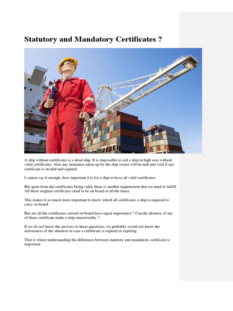 Statutory and Mandatory Certificates | PDF | Ships | Business