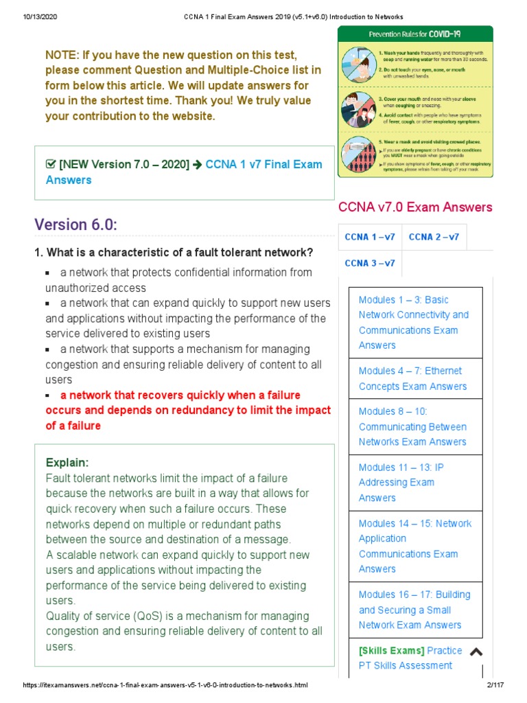 CCNA 1 Final Exam Answers 2019 v5 1+v6 0 Introduction To Networks | PDF | Computer Network | Osi ...