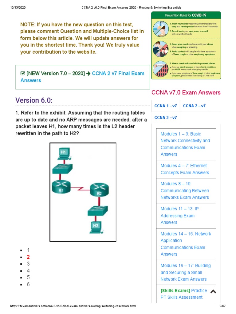 CCNA 2 v6.0 Routing & Switching Exam Answers | PDF | Ip Address ...