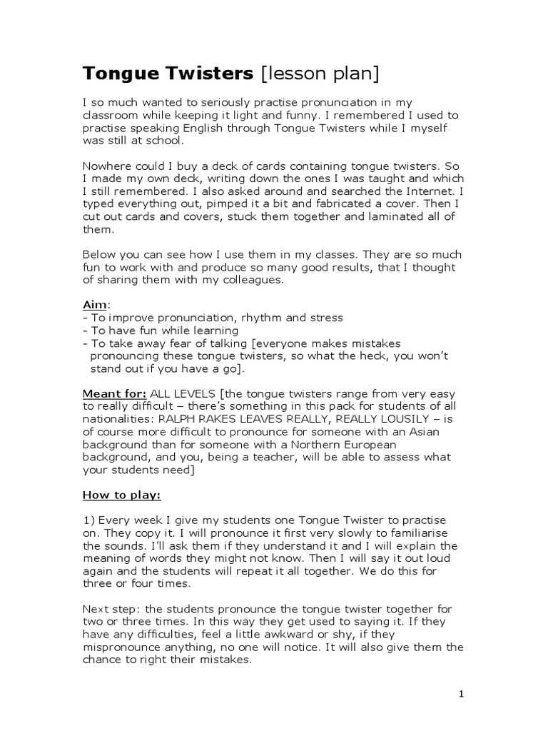 Engaging Tongue Twister Lesson Plan | PDF | Foreign Language Studies