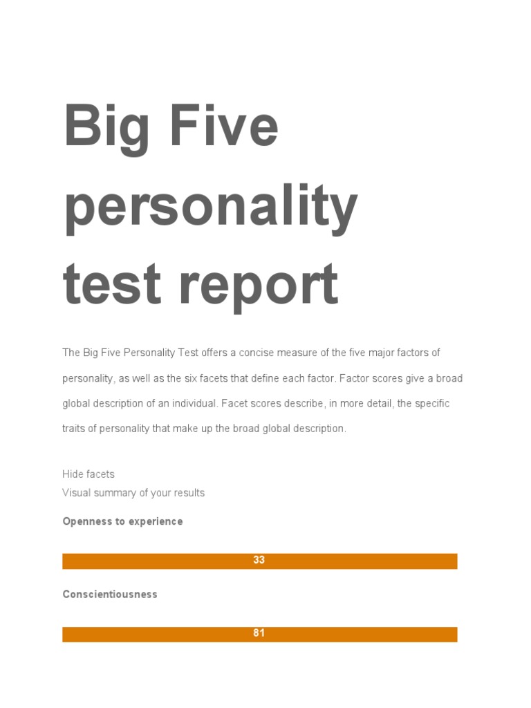 Big Five Personality Test Report | PDF | Psychology | Psychological ...