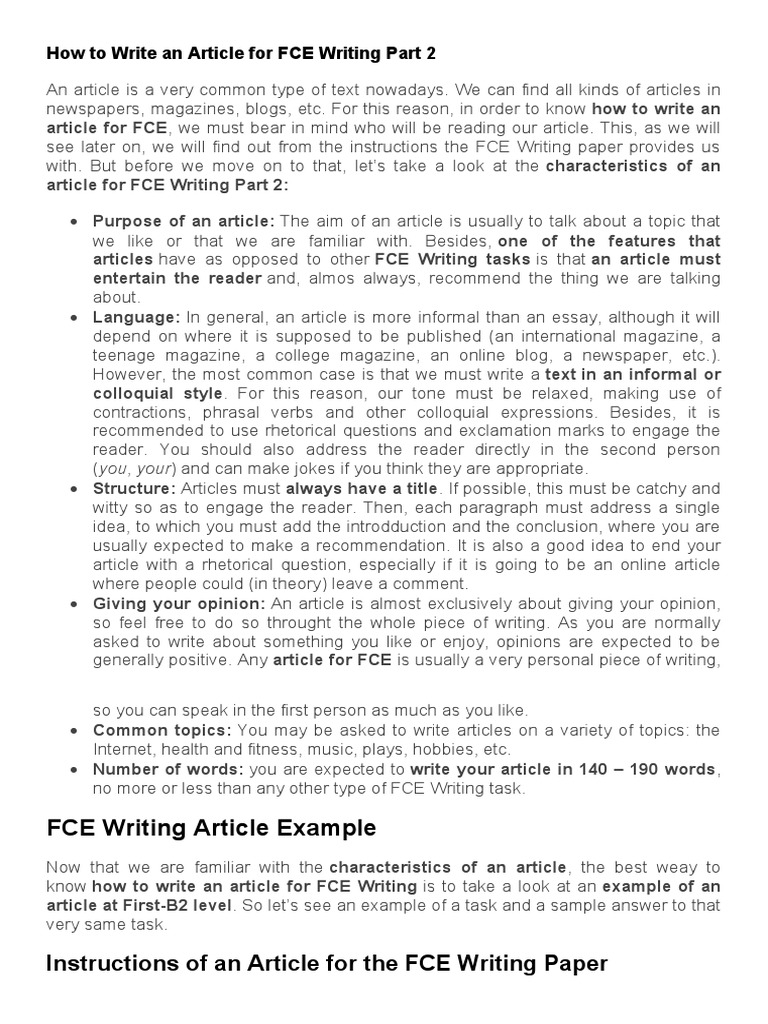 How To Write An Article For FCE Writing Part 2 | PDF | Semiotics ...