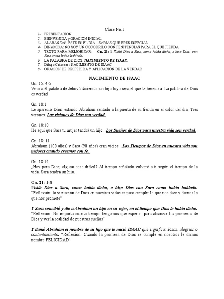 CLASE No. 1 - NACIMIENTO DE ISAAC | PDF