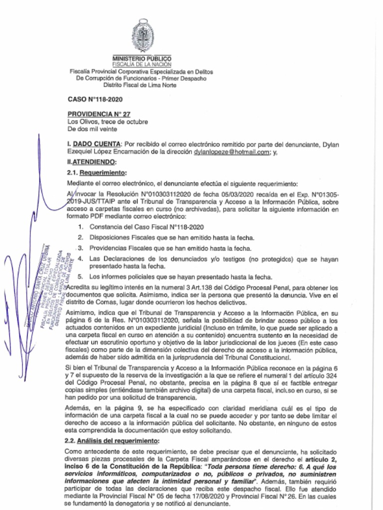 PROVIDENCIA N 27 - 13 OCT 2020 - CASO N 118-2020 Denegatoria A La SAIP PDF | PDF