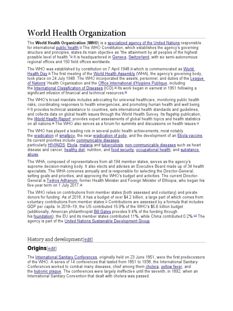 Overview of the World Health Organization | PDF | World Health ...
