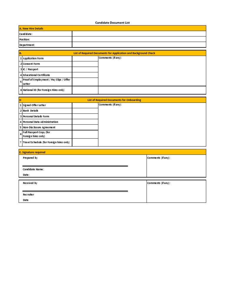 A. New Hire Details: Candidate Document List | PDF