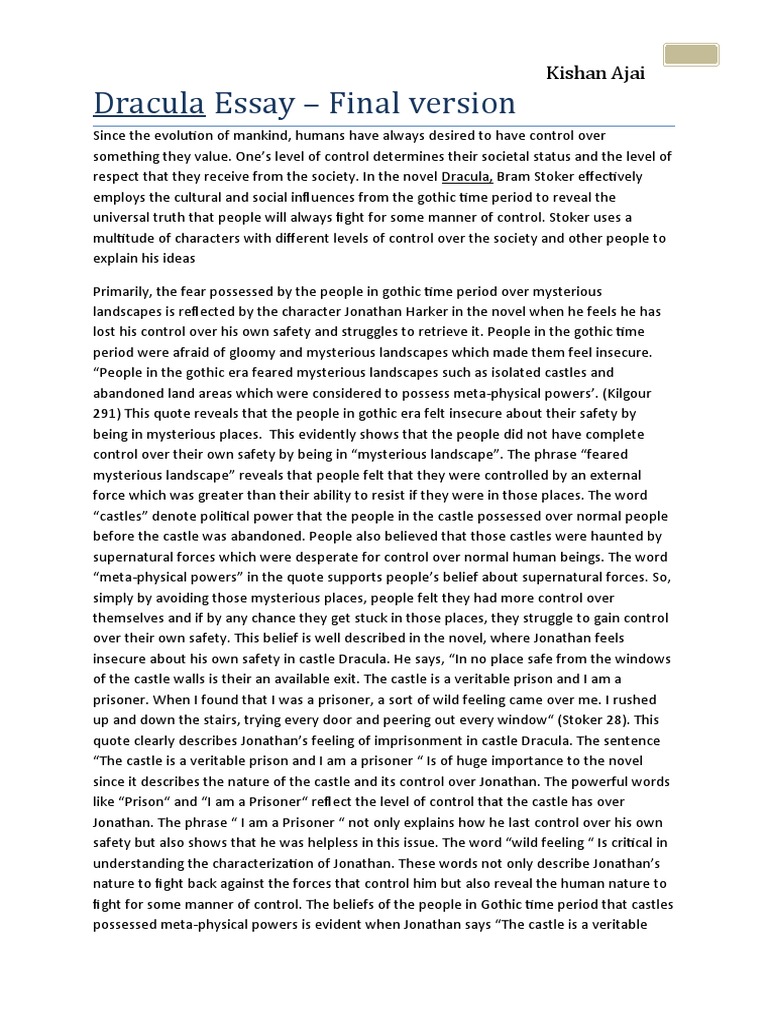 Dracula Essay - Final Version: Kishan Ajai | PDF | Count Dracula | Dracula