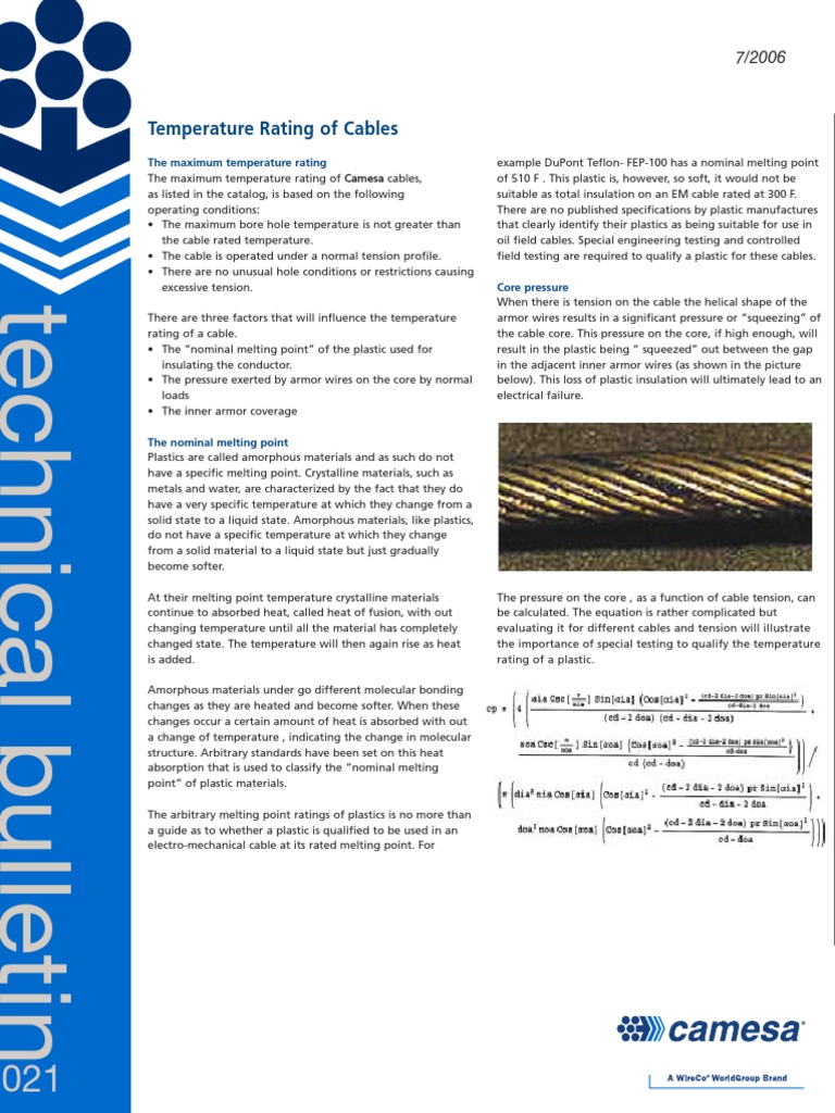 Camesa Cable Temperature Ratings Guide | PDF | Melting Point ...