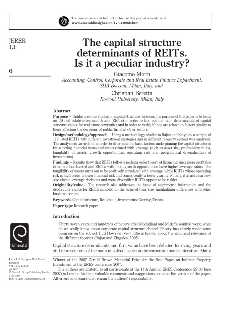 REITs Capital Structure Insights | PDF | Capital Structure | Leverage ...