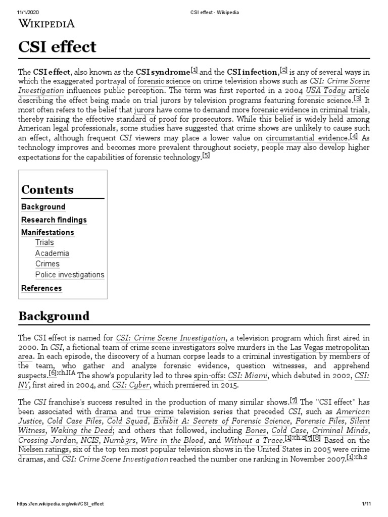 CSI Effect - Wikipedia | PDF | Forensic Science | Crime & Violence