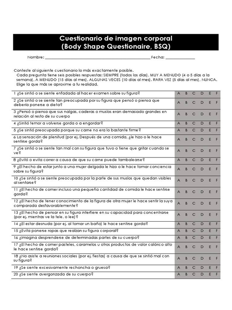 Cuestionario de Imagen Corporal (BSQ) | PDF | Cuestionario