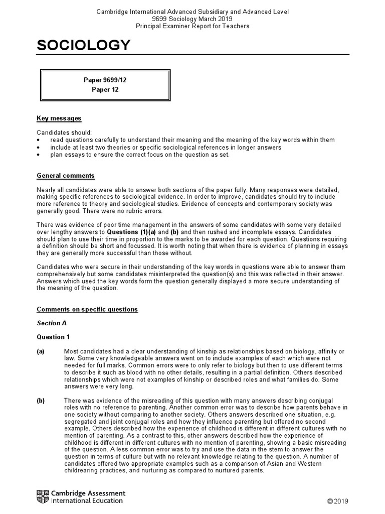 9699 m19 Er PDF | Download Free PDF | Sociology | Question