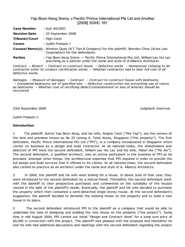 Yap Boon Keng Sonny V Pacific Prince International Pte LTD and Another ...
