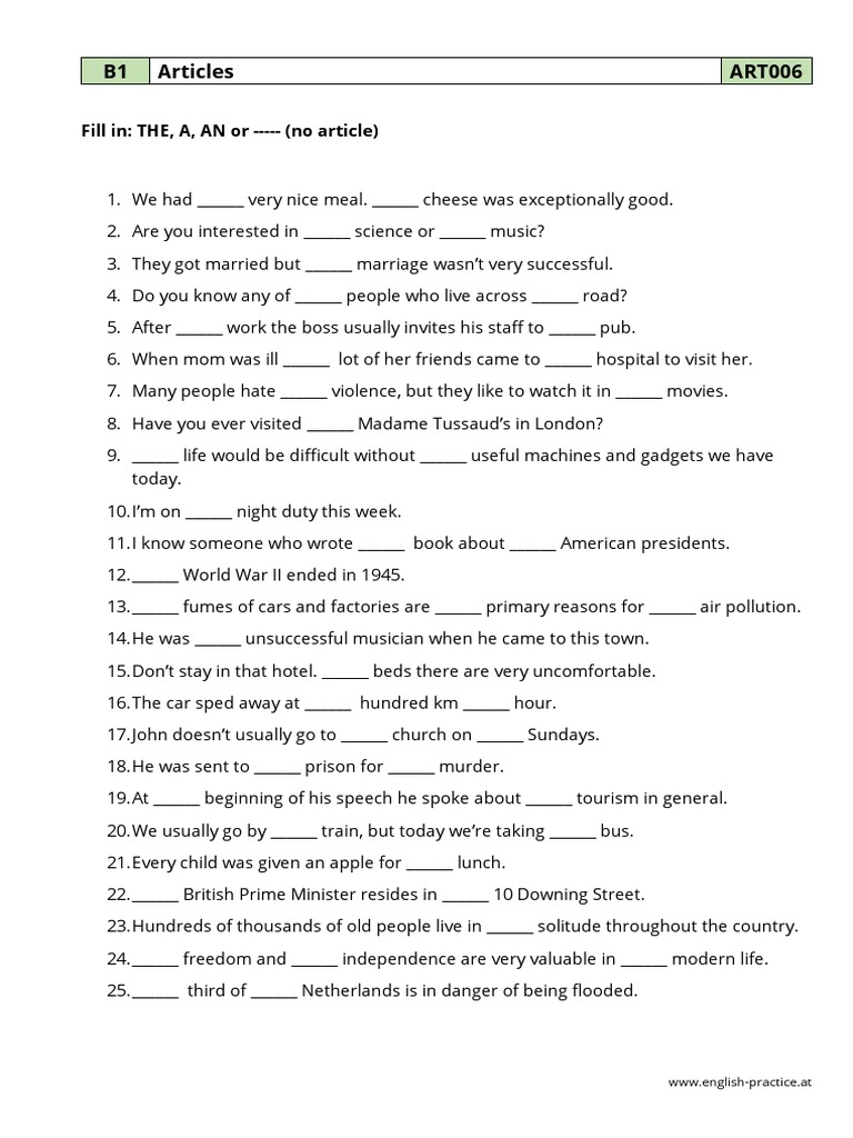 Art006 Definite And Indefinite Articles Pdf Pdf Travel