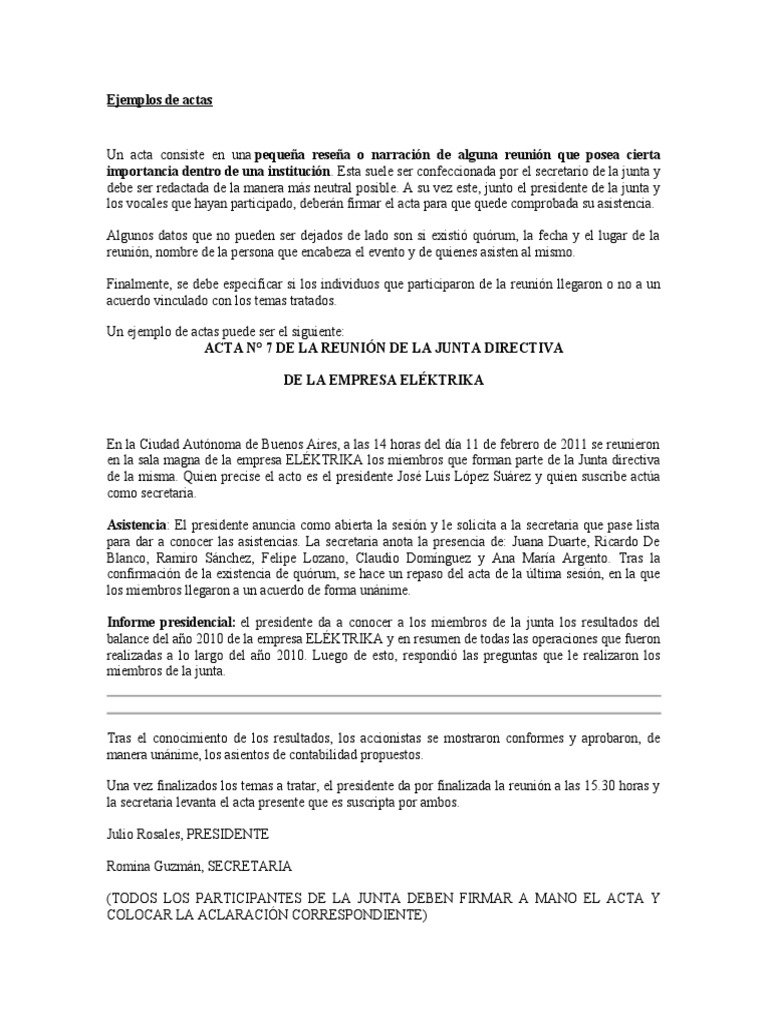 Ejemplos de Actas | PDF