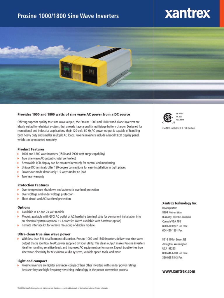 Prosine 1000/1800 Sine Wave Inverters: Provides 1000 and 1800 Watts of ...