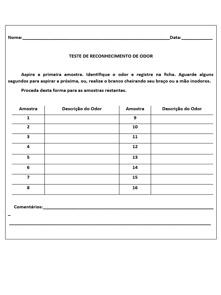 Tabela de Teste de Odor em Análise Sensorial | PDF