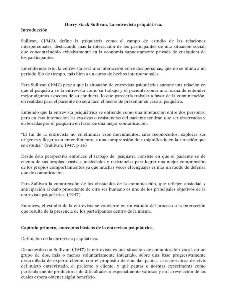 Sullivan, La Entrevista Psiqui - Trica PDF | PDF | Ignorancia | Comprensión