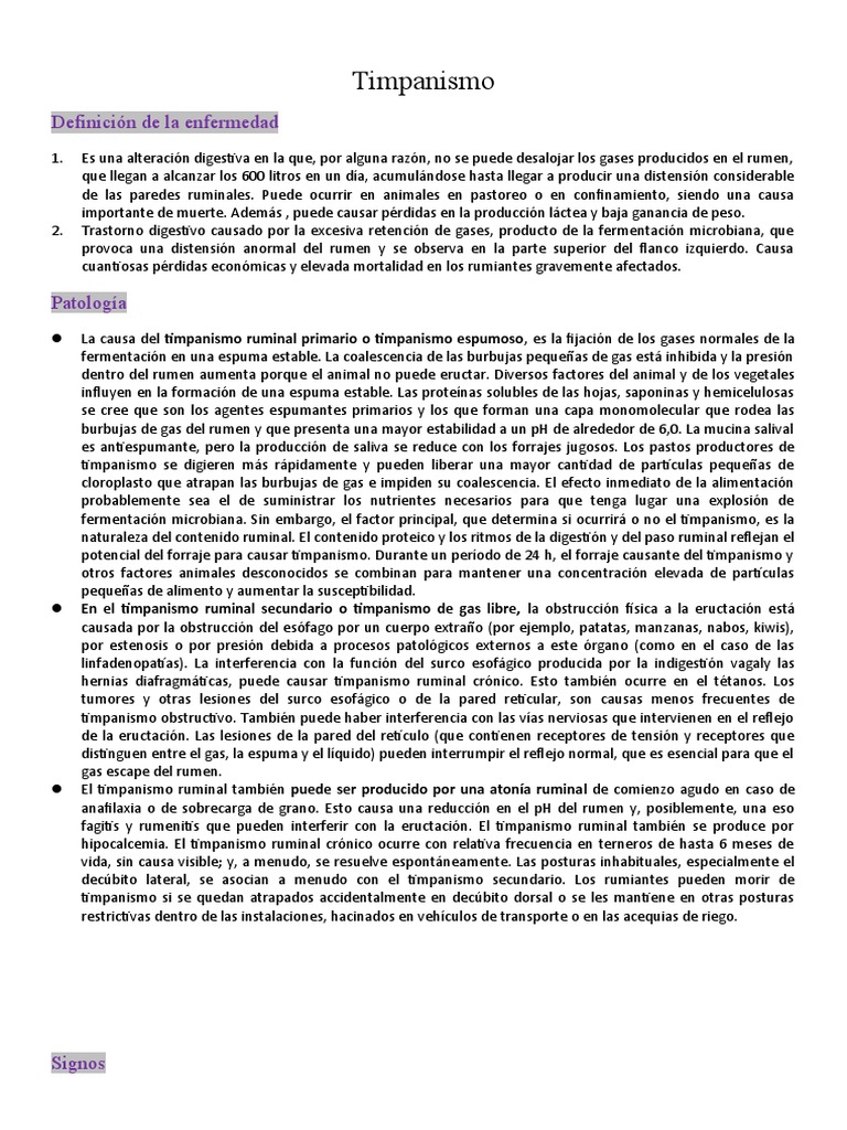 Timpanismo | PDF | Especialidades Medicas | Enfermedades animales