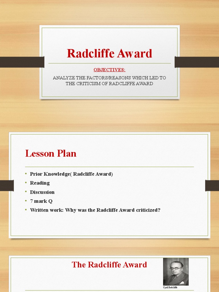 Radcliffe Award: Analyze The Factors/Reasons Which Led To The Criticism ...