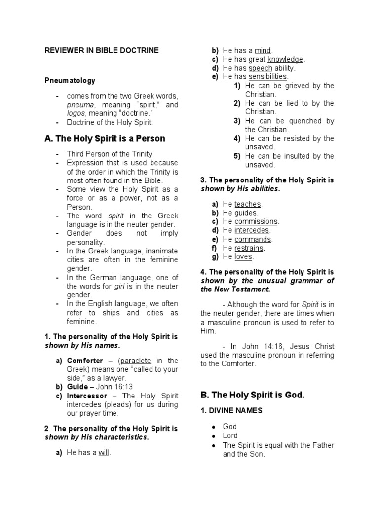 A. The Holy Spirit Is A Person: Pneuma, Meaning "Spirit," and Logos ...