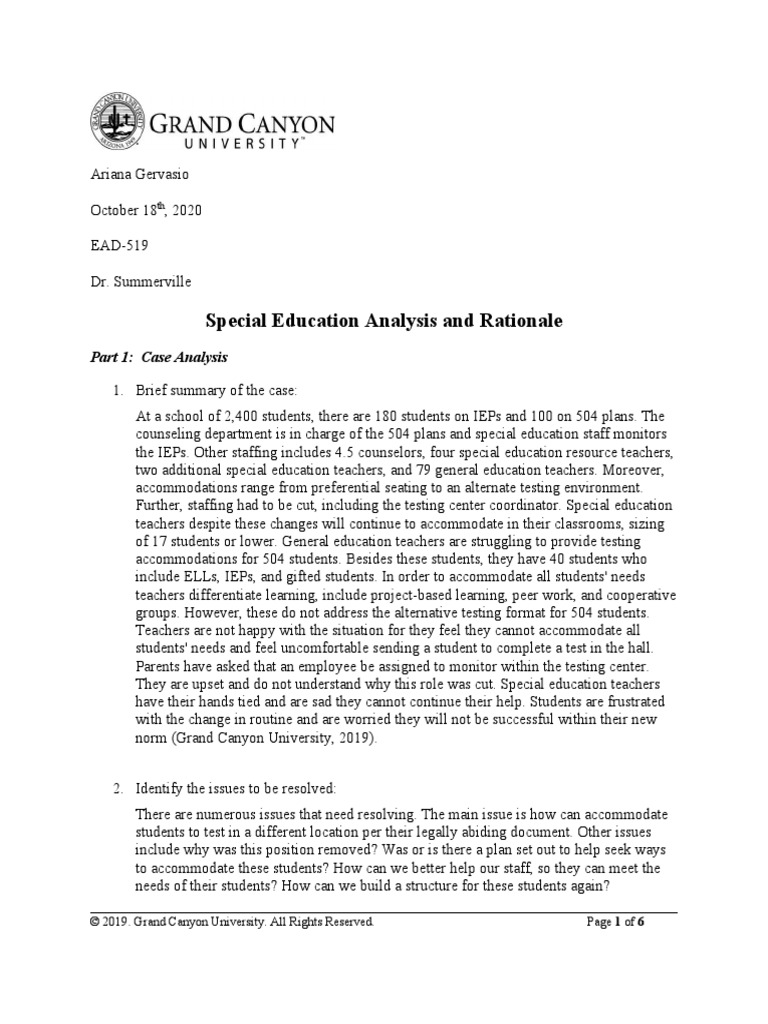 Special Education Analysis and Rationale | Download Free PDF | Section ...