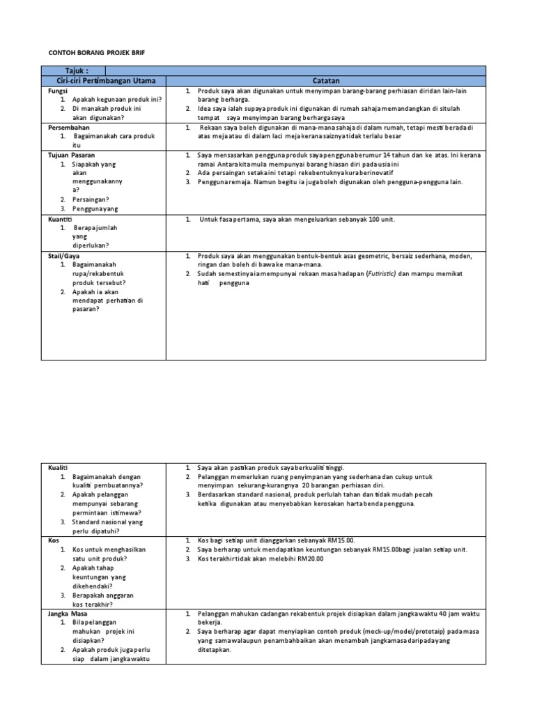 Borang Projek Brief | PDF