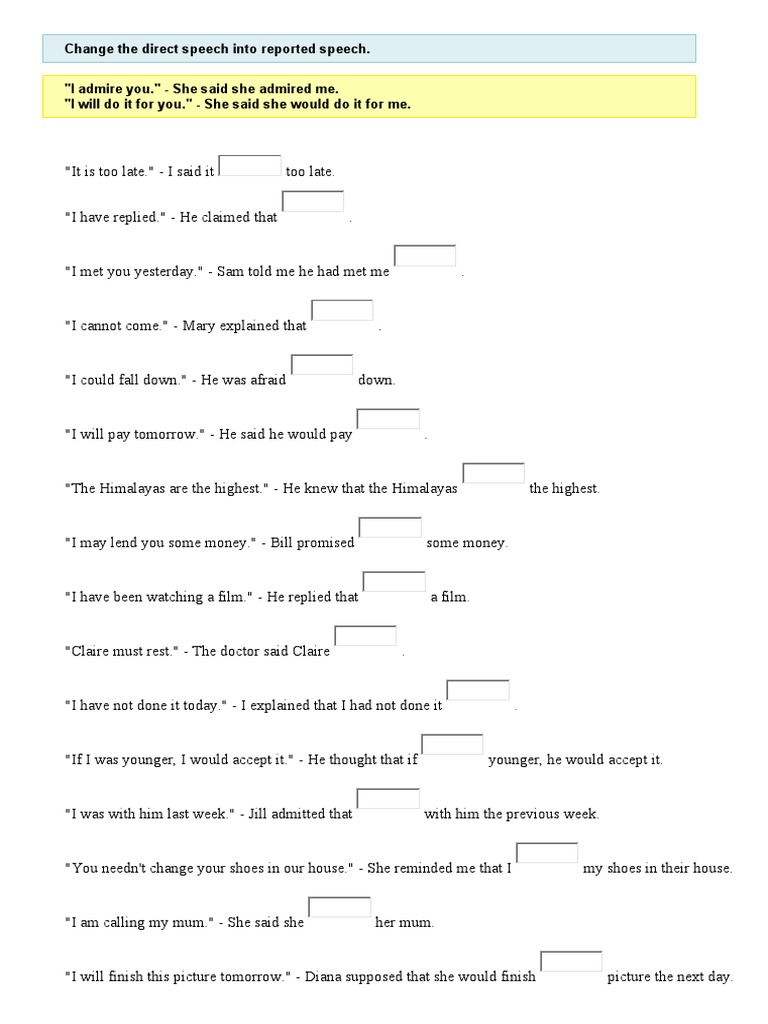 Direct and Indirect Speech Exercise | PDF