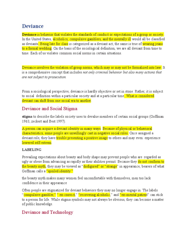 Deviance: Deviance and Social Stigma | PDF | Deviance (Sociology ...