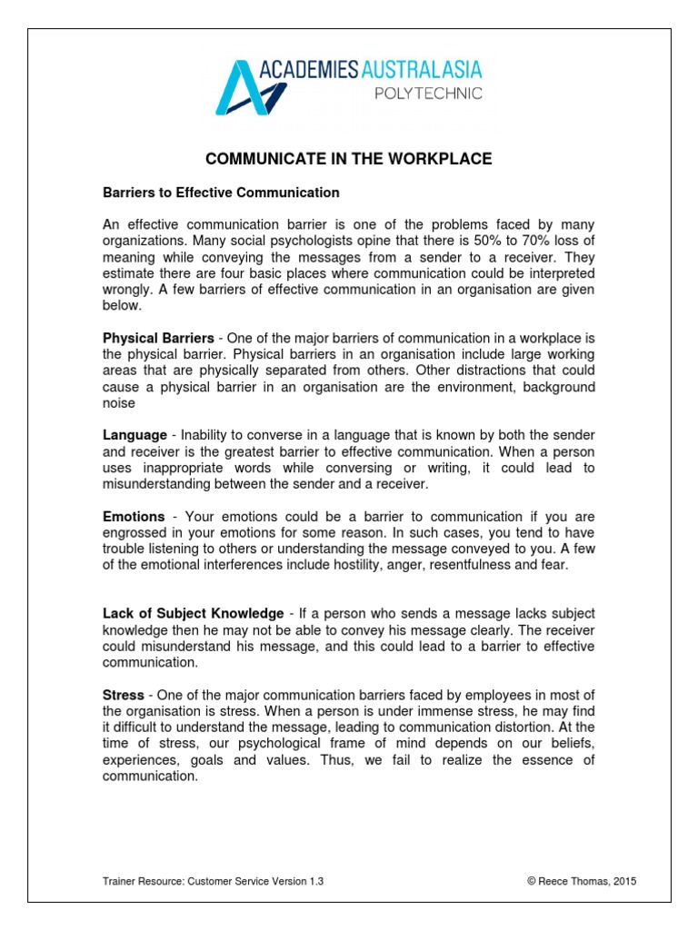 Communicate in The Workplace - Handout 1 PDF | PDF
