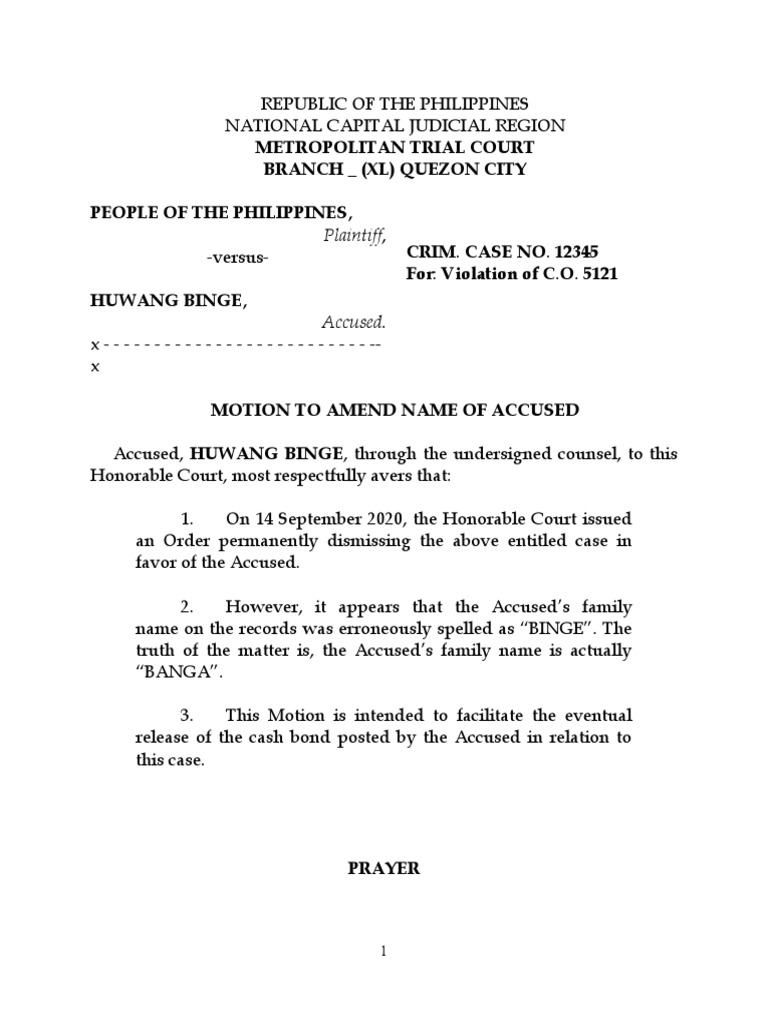 Motion to Amend Accused's Name | PDF