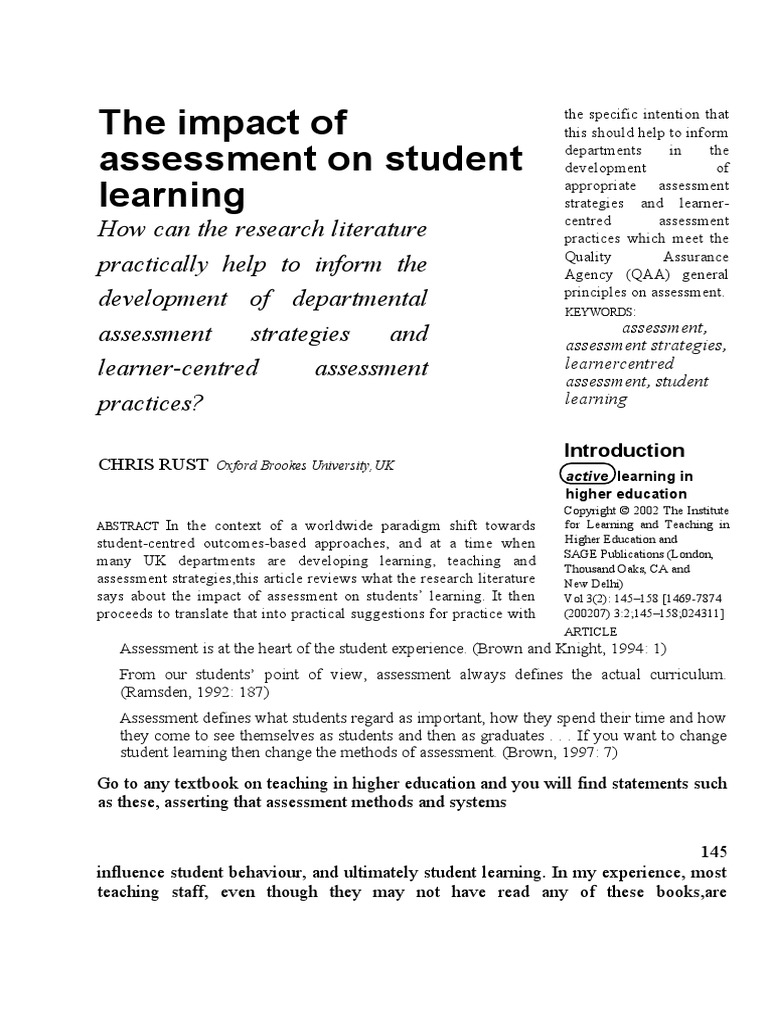 The Impact of Assessment On Student Learning | PDF | Educational ...