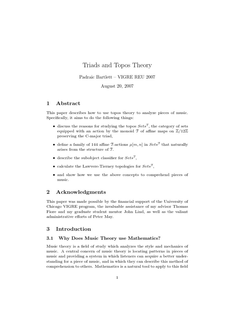 Triads and Topos Theory: Padraic Bartlett - VIGRE REU 2007 August 20, 2007 | PDF | Interval ...