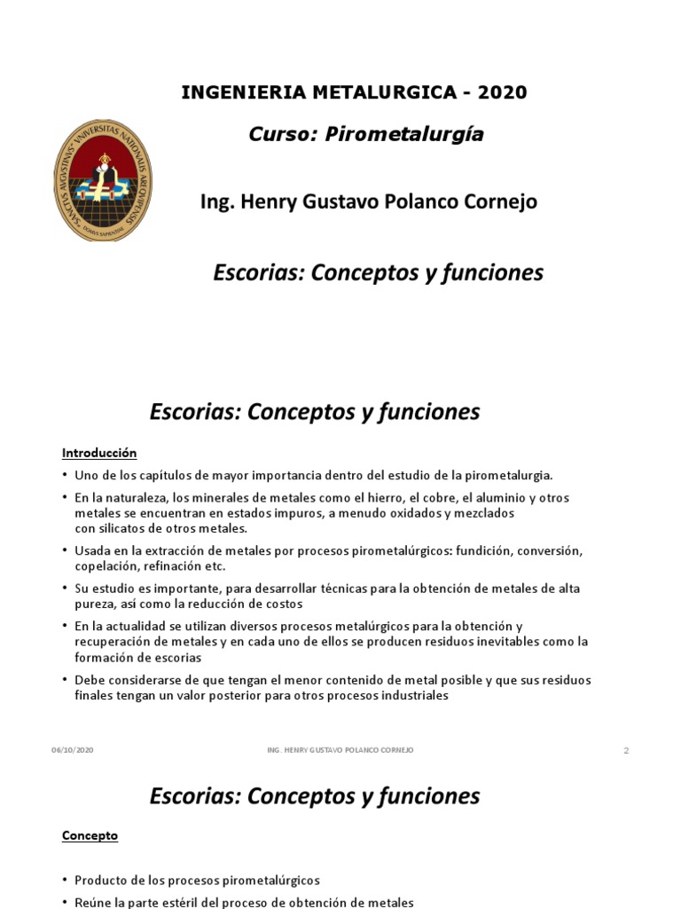 Escorias en Pirometalurgia: Funciones y Estructura | PDF | Enlace ...