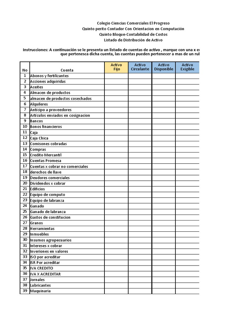 Listado de Cuentas de Activo | PDF