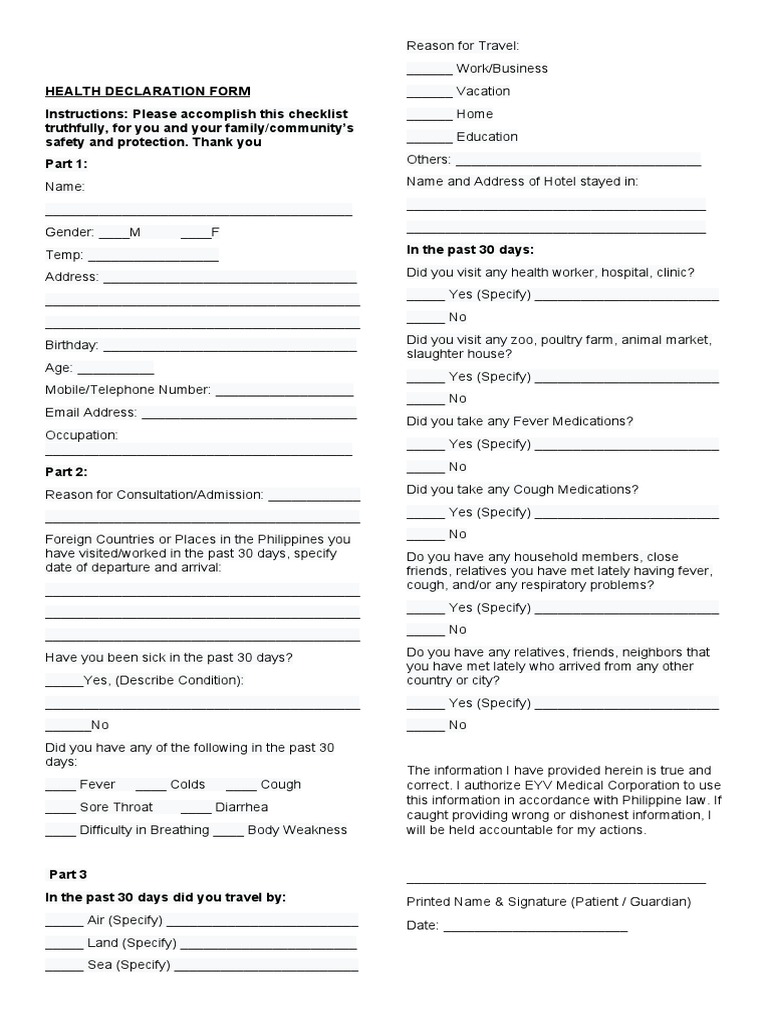 Health Declaration Form English | PDF | Medicine | Health Sciences