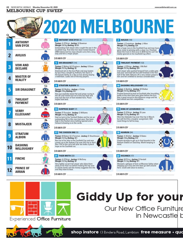 2020 Melbourne Cup Sweep Chart 2020 Melbourne Cup Sweep Chart | PDF ...